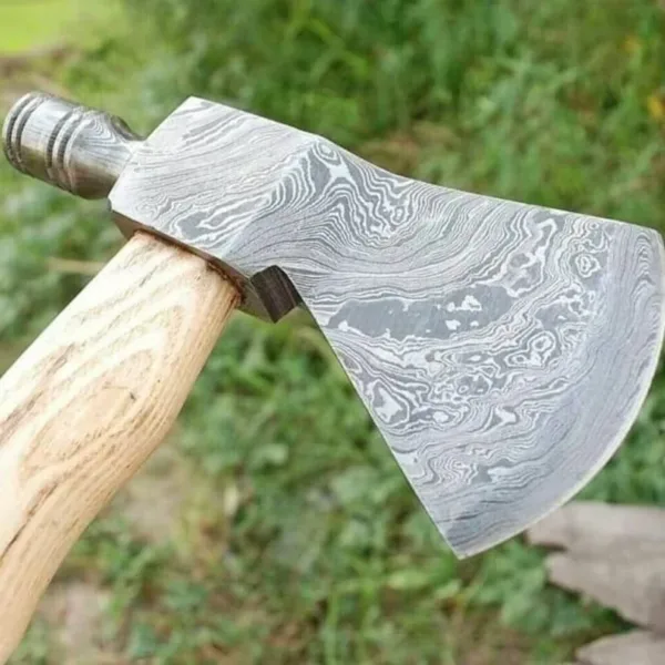 Double Axe Handmade Damascus with Ash Wood Handle