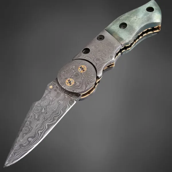 Damascus Folding Knife – Custom Handmade Camel Bone Handle